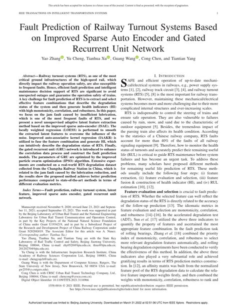 Pdf Fault Prediction Of Railway Turnout Systems Based On Improved Sparse Auto Encoder And