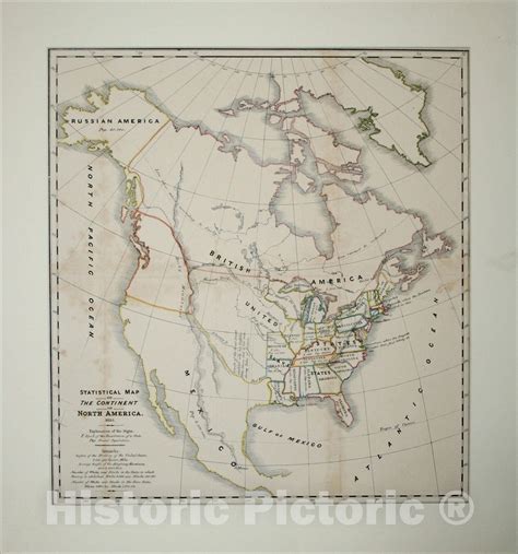 North America Statistical Map 1835 Historical Print Historic Pictoric