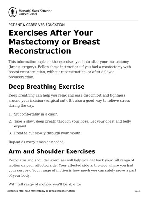 Exercises After Mastectomy Or Reconstruction Pdf Mastectomy Surgery