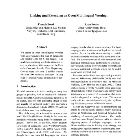 Linking And Extending An Open Multilingual Wordnet Acl Anthology