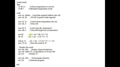 Write A Program In Assembly Code 8086 To Write A Program To Convert From Celsius To Fahreheit