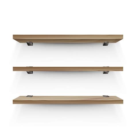 Premium Vector Wooden Shelf Mockup Three Empty Shelves Template Realistic Bookshelf Design