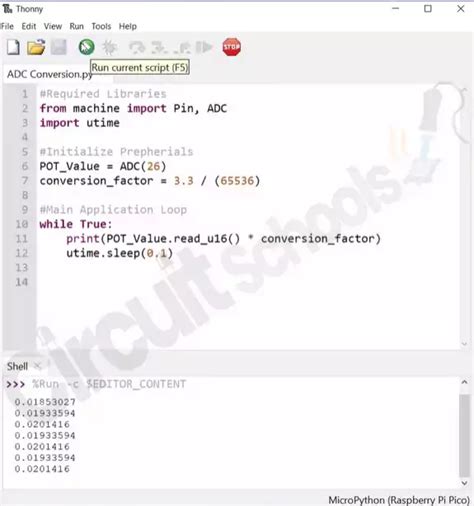 how to use adc on raspberry pi pico in detail with micropython example
