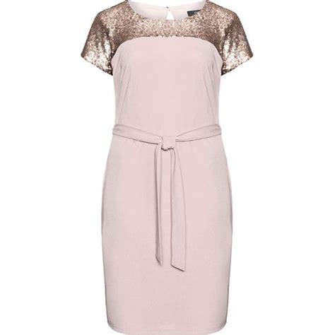Navabi Pink Gold Plus Size Sequin Embellished Tie Belt Dress Gold