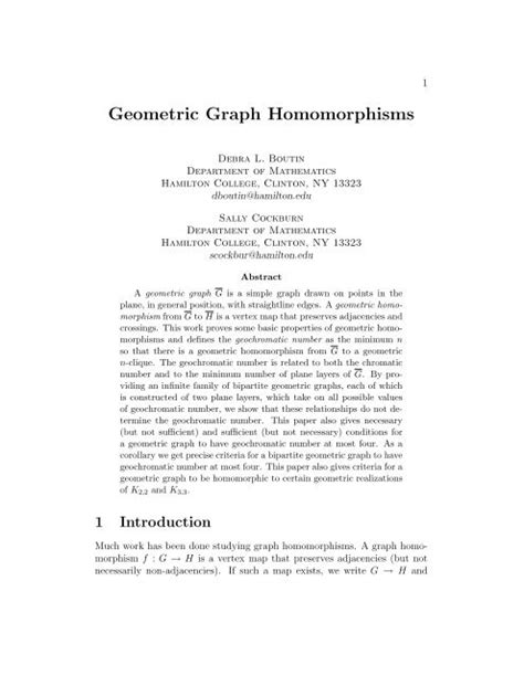 Geometric Graph Homomorphisms Hamilton College