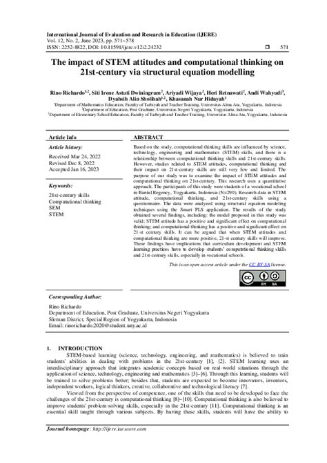 Pdf The Impact Of Stem Attitudes And Computational Thinking On 21st
