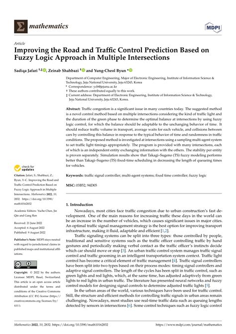 Pdf Improving The Road And Traffic Control Prediction Based On Fuzzy Logic Approach In