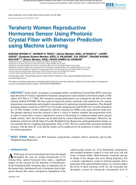 Pdf Terahertz Women Reproductive Hormones Sensor Using Photonic