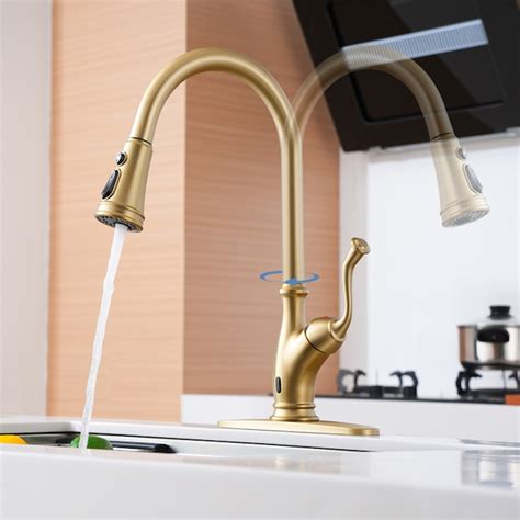Clihome Touchless Kitchen Faucets Brushed Gold Single Handle Touchless