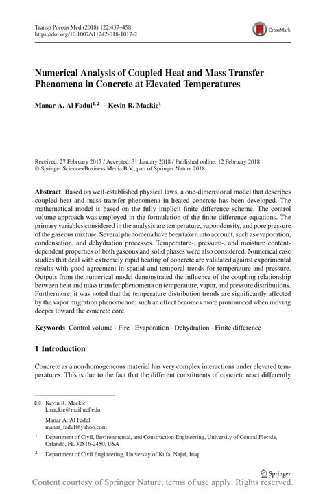 Numerical Analysis Of Coupled Heat And Mass Transfer Phenomena In