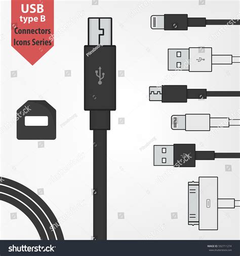 Usb Type B Socket Cables Adapters Stock Vector Royalty Free Shutterstock