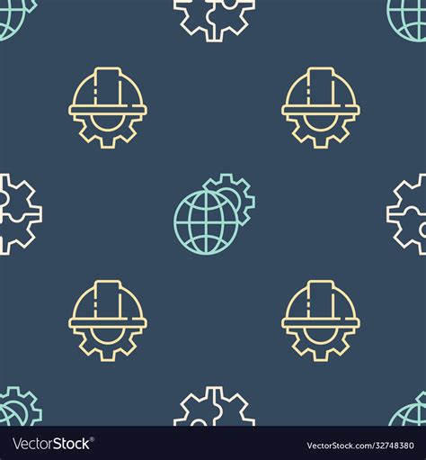Set Line Gear Worker Safety Helmet And Gear Vector Image