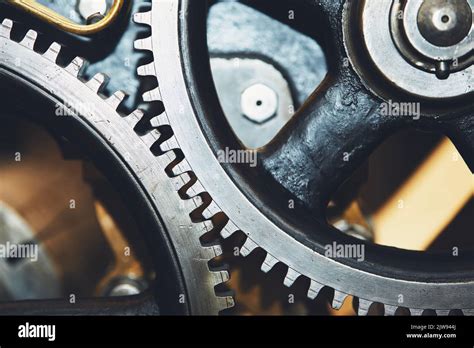 Close Up Of Metal Cog Wheel In Engine Of Machine Stock Photo Alamy