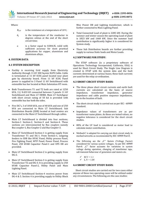 Short Circuit Analysis Of Electrical Distribution System For Industry Application Using Etap