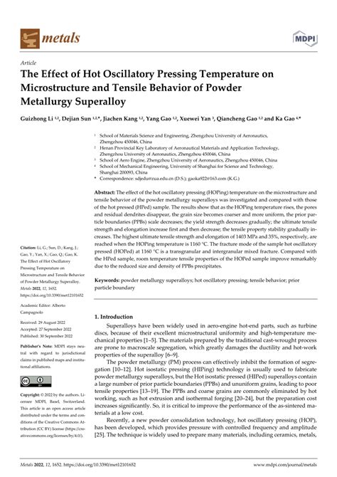 Pdf The Effect Of Hot Oscillatory Pressing Temperature On Microstructure And Tensile Behavior