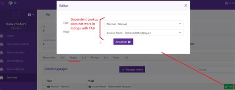 problems with modal windows and select field and dependent lookup