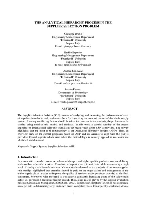 pdf the analytic hierarchy process in the supplier selection problem