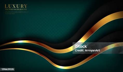 3d 녹색 고급 추상 배경은 황금 웨이브 효과 장식으로 어두운 공간에 레이어를 겹칩니다 그래픽 디자인 요소 배너 전단지 카드 표지 또는 방문 페이지에 대한 우아한 스타일
