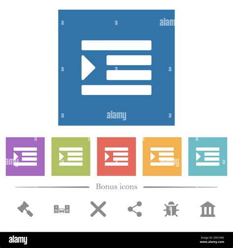 Increase Text Indentation Flat White Icons In Square Backgrounds 6 Bonus Icons Included Stock