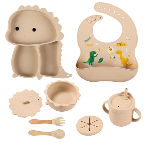 Силиконов комплект за хранене за бебета и деца за разнообразяване без Bpa модел на динозавър