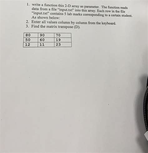 Write A Function This D Array As Parameter The Chegg