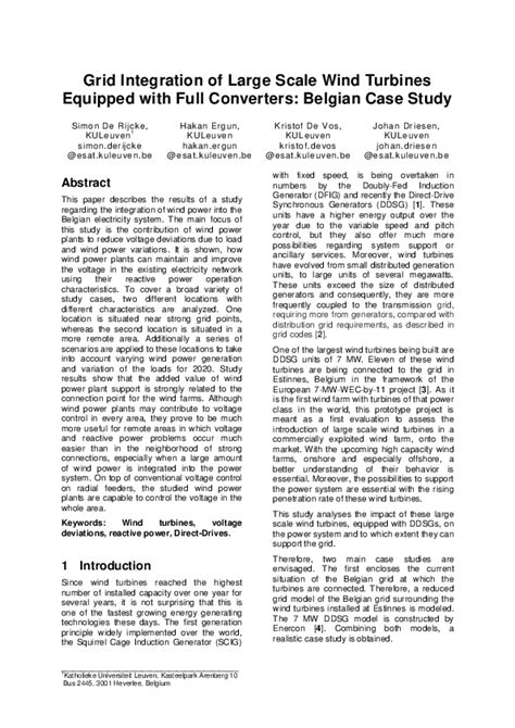 Pdf Grid Integration Of Large Scale Wind Turbines Equipped With Full Converters Belgian Case