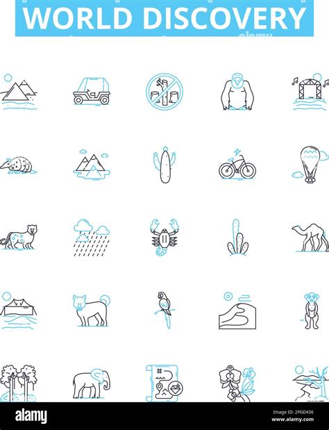World Discovery Vector Line Icons Set Exploration Expedition Navigation Identifying Mapping