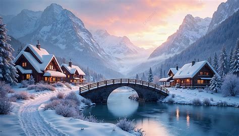 눈과 다리가 있는 겨울 풍경 배경 일러스트 눈과 다리가 있는 겨울 풍경 사진 및 배경 화면 무료 다운로드 Pngtree