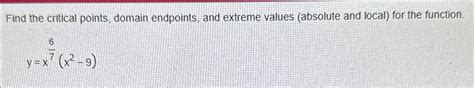 Solved Find the critical points, domain endpoints, and | Chegg.com