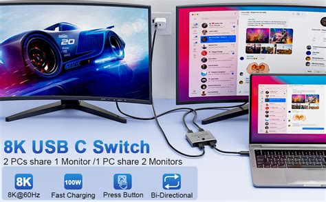 8k Usb C Switch Bi Directional Usb C Kvm Switcher Supports 8k 60hz 4k 144hz Video 100w Power