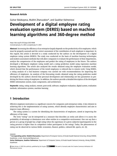 Pdf Development Of A Digital Employee Rating Evaluation System Deres