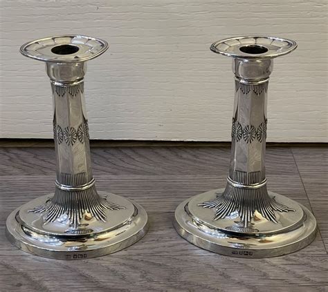 Pair Of Edwardian Solid Silver Candlesticks 1905