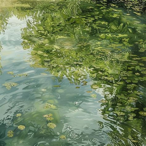 Algae Mats Floating Near The Surface Of A Slowmoving River Premium Ai