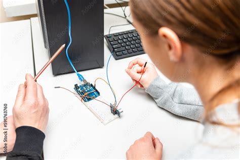 Teacher Helping His Teen Babe With Diy Robot On Stem Education Class Babe In After Babe