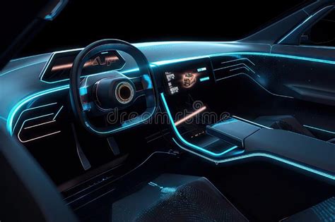 Futuristic Car Interior With Holographic Dashboard Interactive Controls And Touch Screens Stock