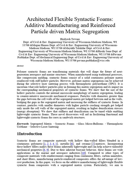 architected flexible syntactic foams additive manufacturing and