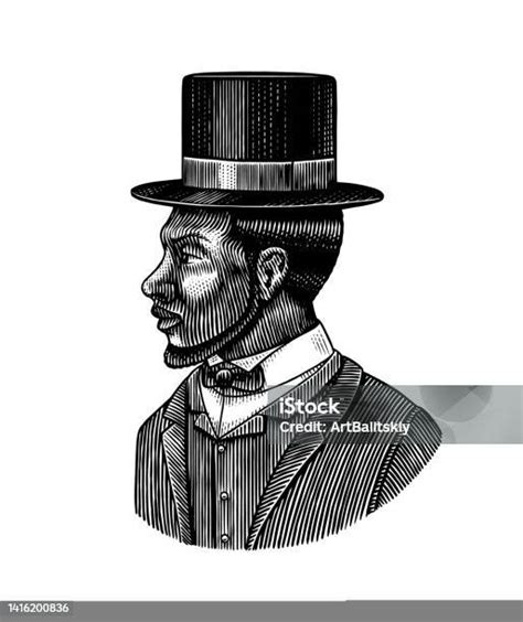 우아한 남자 남성 얼굴 실린더 모자를 쓴 아프리카 계 미국인 신사 빅토리아 시대 패션과 옷 정장을 입은 사업가 손으로 그린 오래된 스케치 빈티지 새겨진 삽화 남자에 대한