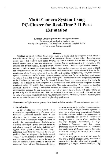 pdf multi camera system using pc cluster for real time 3 d pose