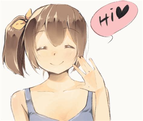 Гиф анимация Девушка машет рукой Hi Привет By Nachooz