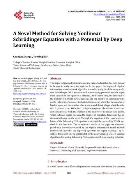 PDF A Novel Method for Solving Nonlinear Schrödinger Equation with a Potential by Deep Learning