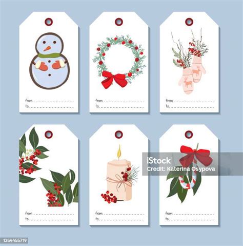 크리스마스와 새해 인사말 기프트 태그 디자인 아름답고 독창적 인 포장 화려하고 축제 일러스트레이션 눈사람에 대한 스톡 벡터 아트