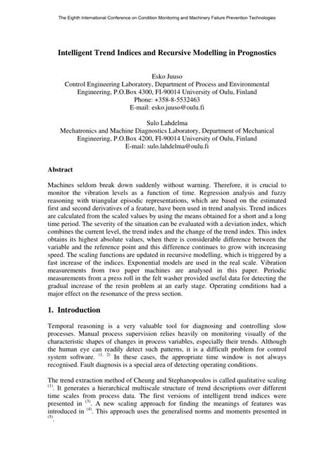 PDF Intelligent Trend Indices And Recursive Modelling In Prognostics