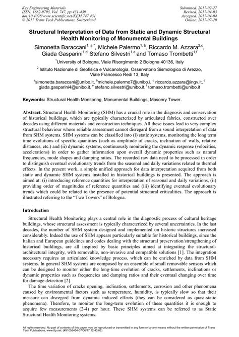 Pdf Structural Interpretation Of Data From Static And Dynamic Structural Health Monitoring Of