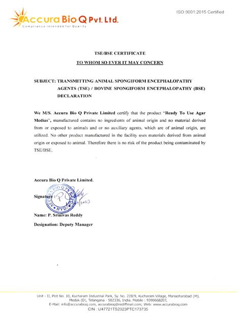 Tse Bse Certificate Pdf