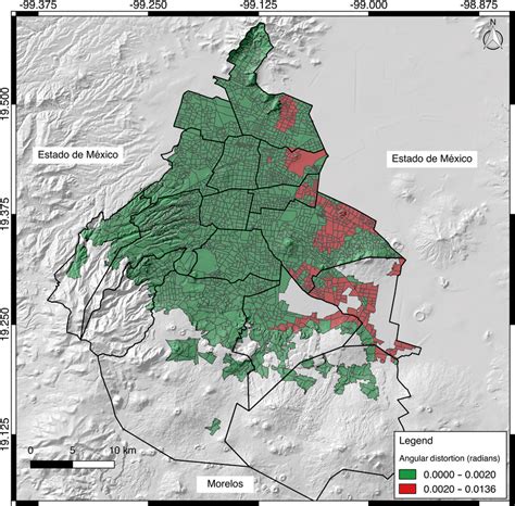 angular distortion map of mexico city the shaded topographic base