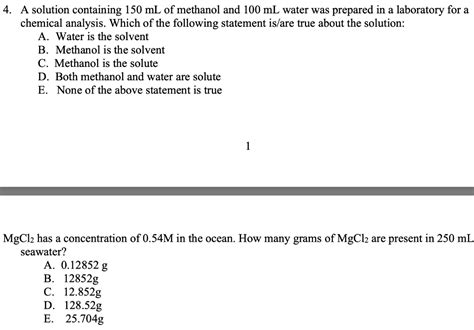 Solved A Solution Containing ML Of Methanol And Chegg Com