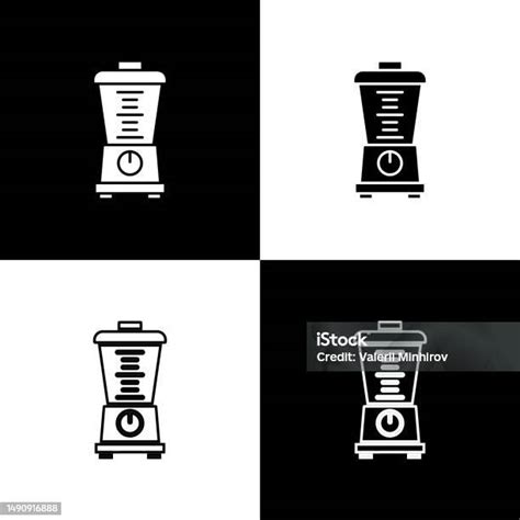 흑백 배경에 격리된 블렌더 아이콘을 설정합니다 그릇 부엌 전기 고정 블렌더 스무디 칵테일 또는 주스를 요리합니다 벡터 가정 생활에 대한 스톡 벡터 아트 및 기타 이미지