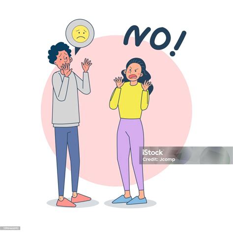 관계에서의 불일치 젊은 남자에게 화가 난 여자 부부 다툼 가족 갈등 밝은 배경에 벡터 일러스트 레이 션 가족에 대한 스톡 벡터