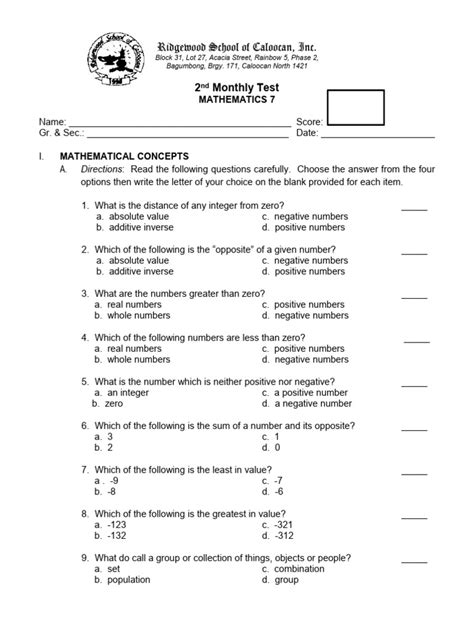 3rd Mt Math 7 Pdf Arithmetic Mathematical Concepts