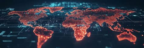 Digital World Map With Network Connections And Glowing Particles